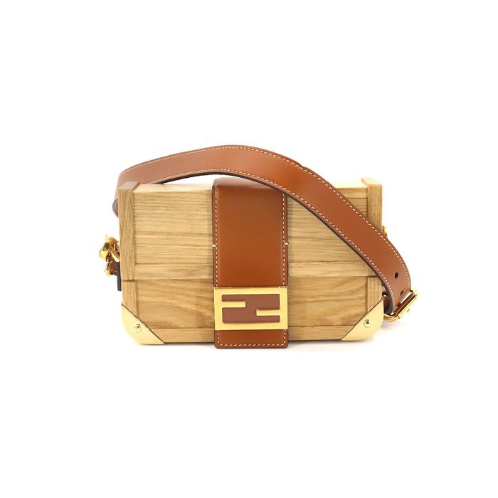 Fendi Fendi Baguette Trunk Small Shoulder Bag Wood Leather Beige Brown ...