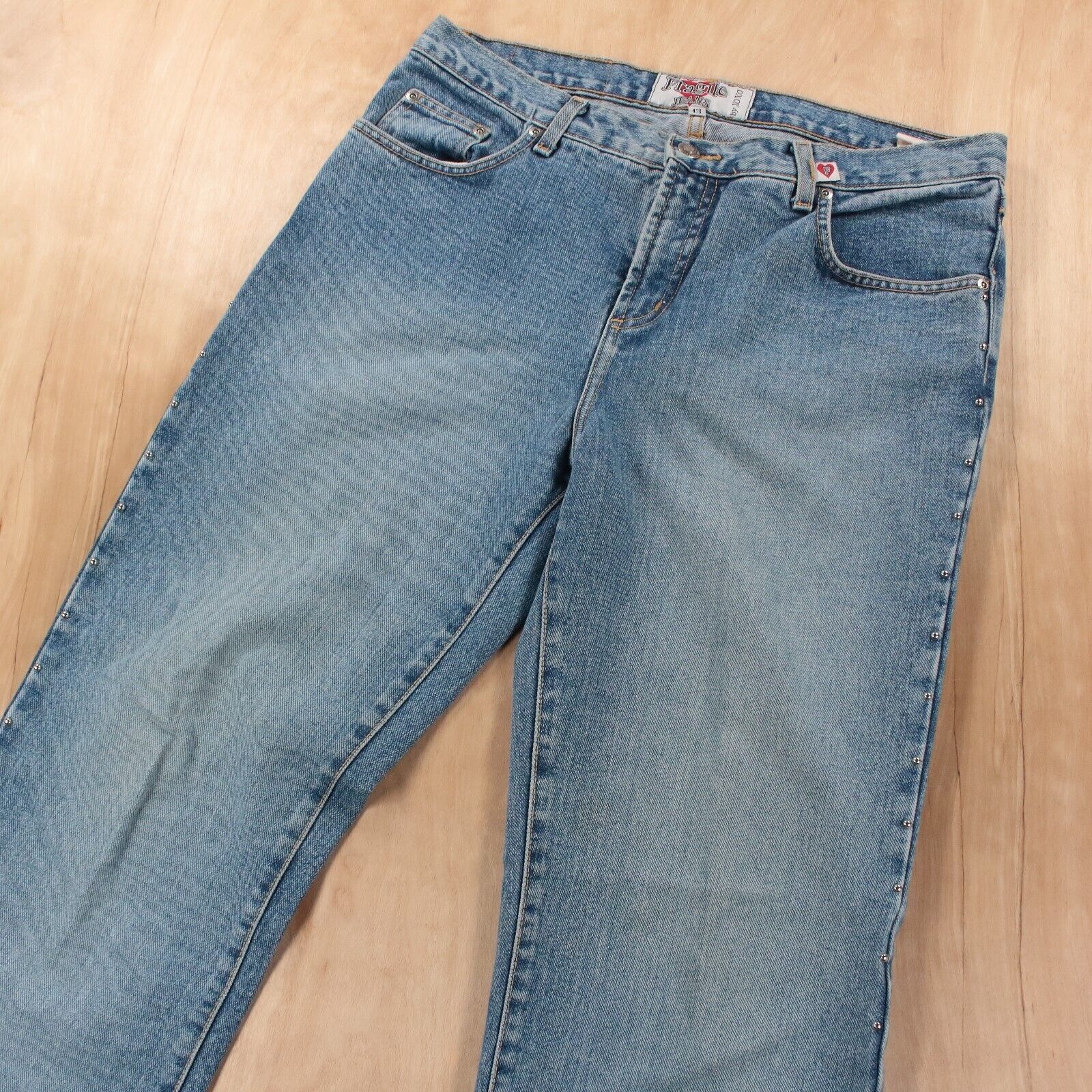 Xoxo vtg 90s y2k usa made FRAGILE by XOXO flare leg studded jeans sz 13 ...