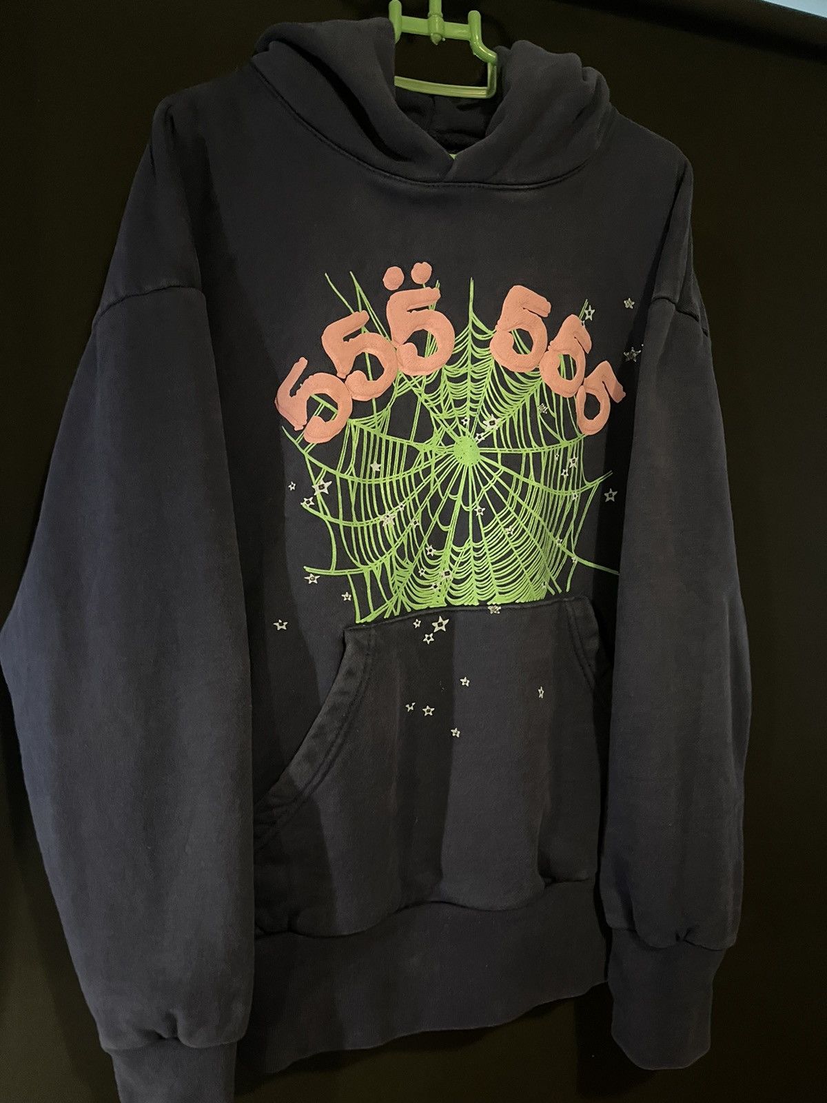 Sp5der × Young Thug Sp5der navy blue angel numbers hoodie | Grailed