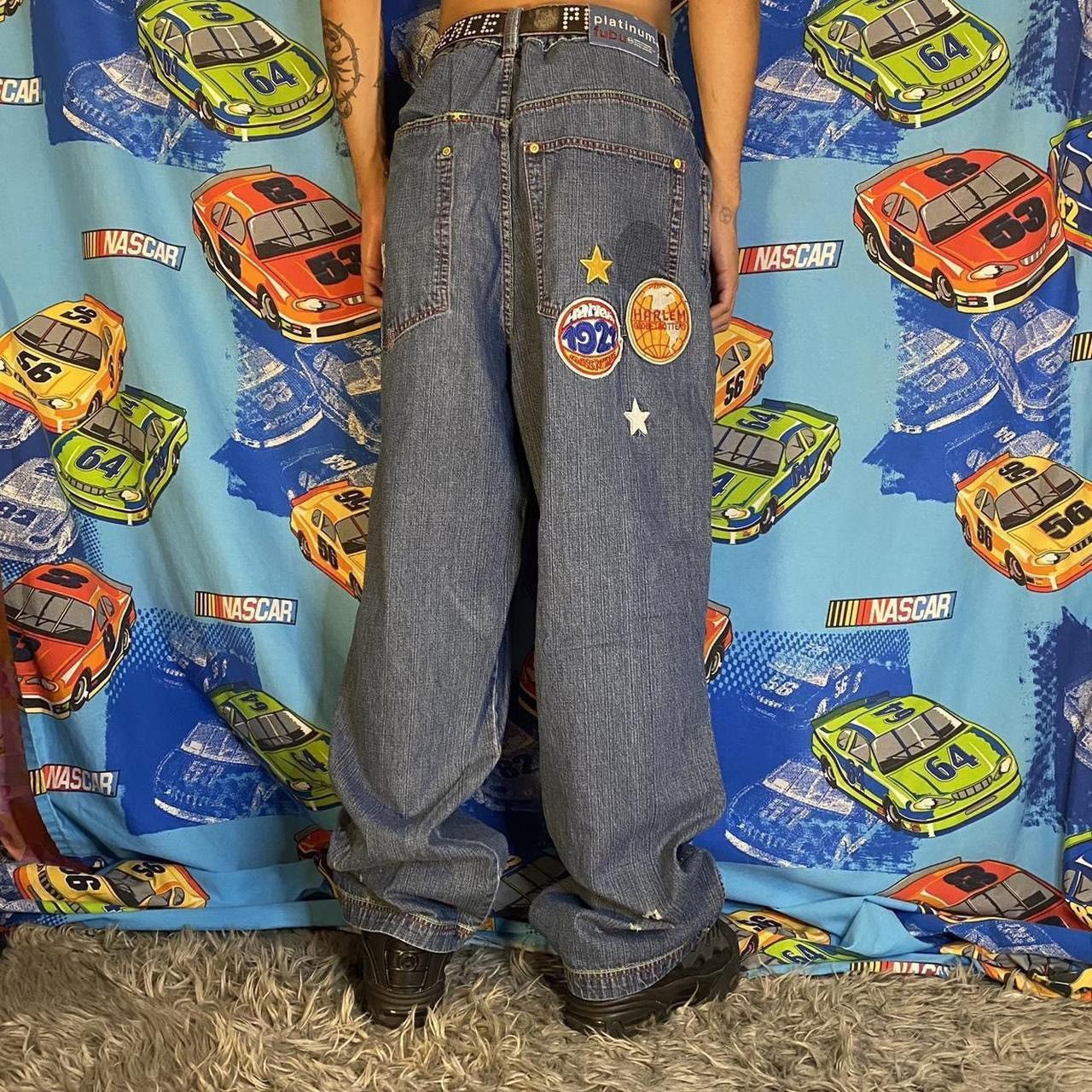 Vintage 2000s Platinum Fubu Harlem Patch Jeans | Grailed