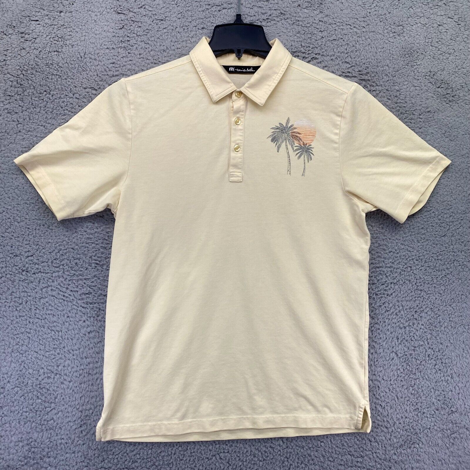 Vintage Travis Mathew Mens Polo Shirt Medium Yellow Palm Trees Sunset ...