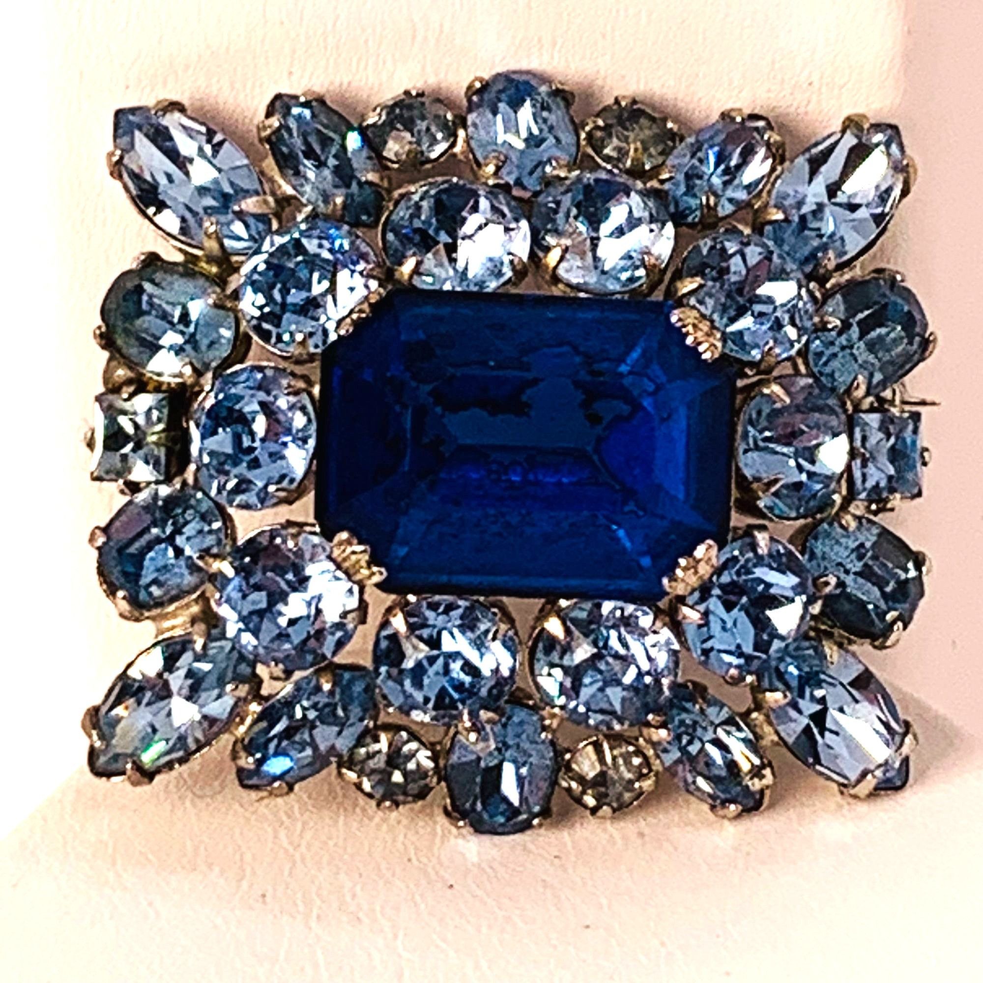 Other Vintage Blue and Light Blue Rhinestone Brooch Silver Tone Se ...