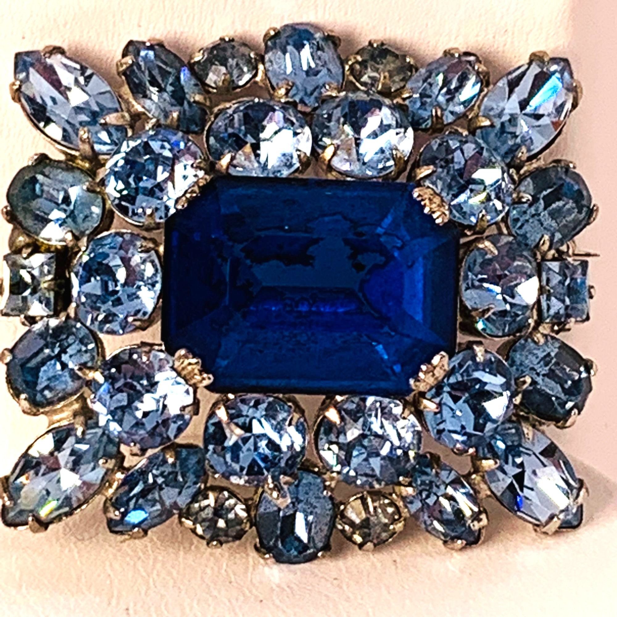 Other Vintage Blue and Light Blue Rhinestone Brooch Silver Tone Se ...