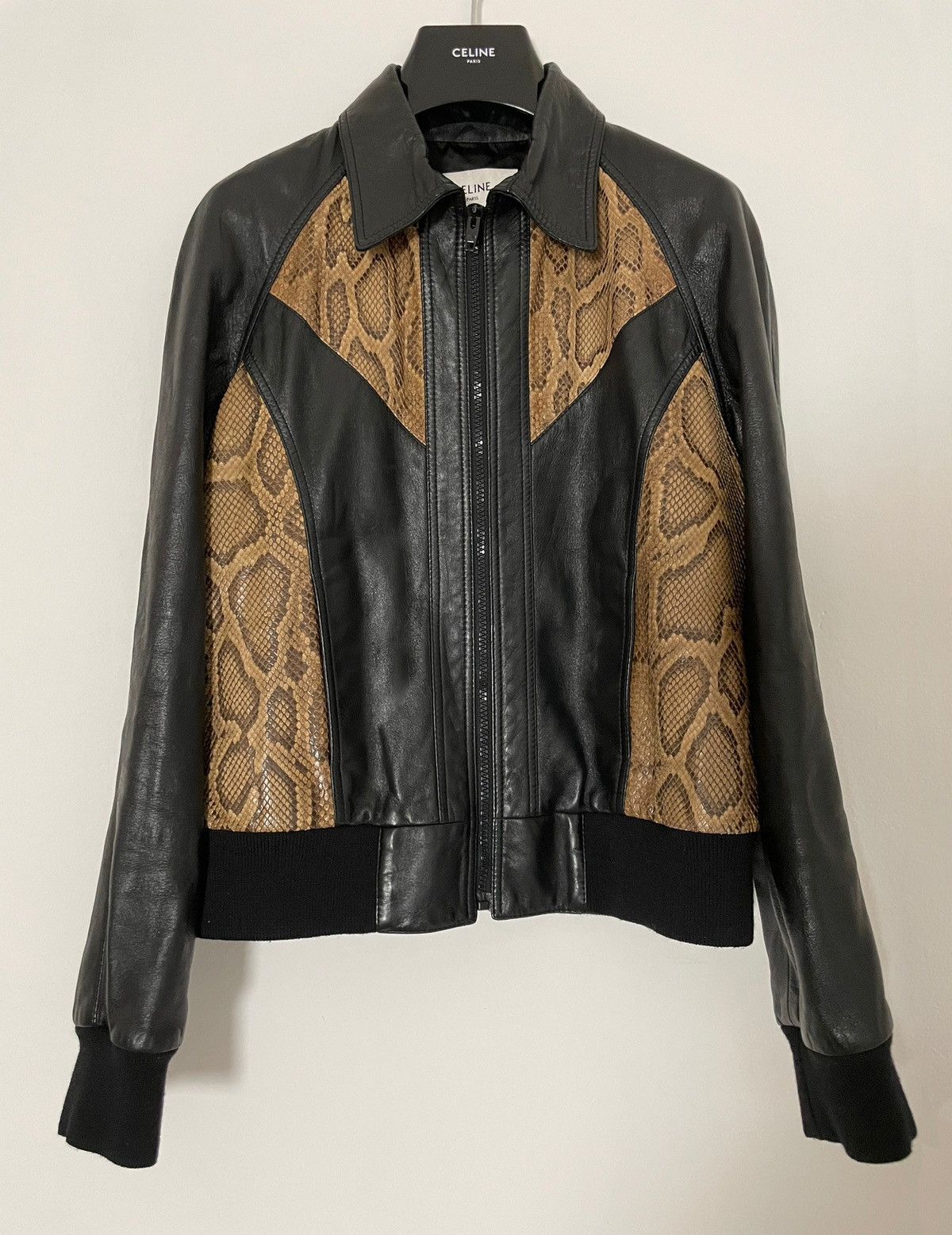 Celine × Hedi Slimane FW20 HEDI SLIMANE PYTHON DETAIL LEATHER BLOUSON JACKET | Grailed