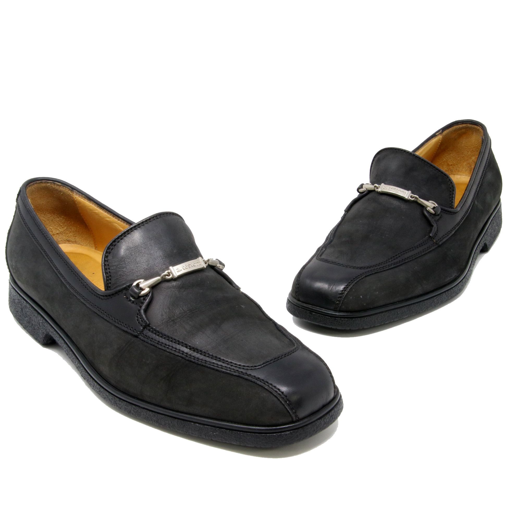 A. Testoni Leather Moc Toe Logo Stylized Horsebit Loafer Dress Shoes ...