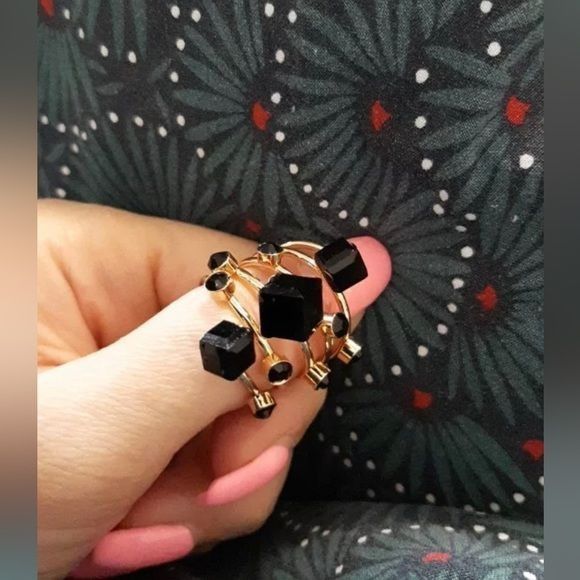 Other Black stone ring cluster -gold layered ring costume jewelry | Grailed