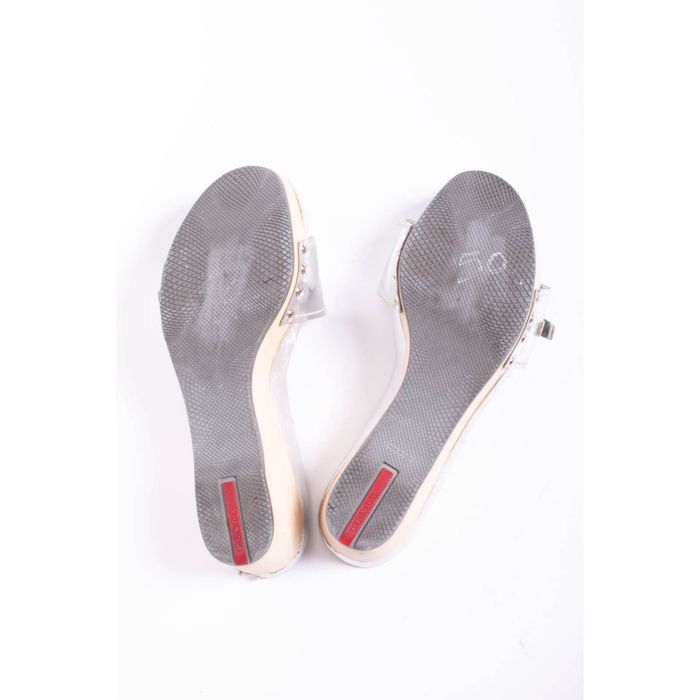 Prada Vintage PRADA Sport Wooden + Silver Leather Platform Wedges | Grailed