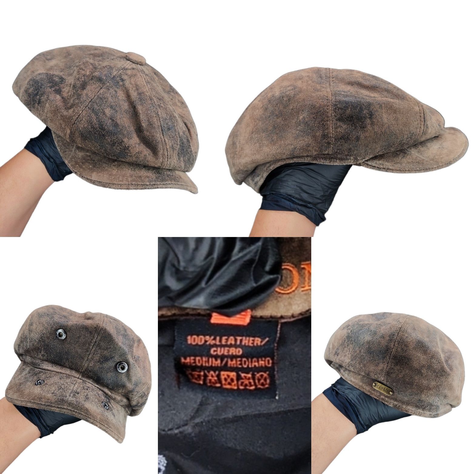 Vintage Rare Stetson Newsboy Rustic Vintage Style 100% Leather Gatsb ...