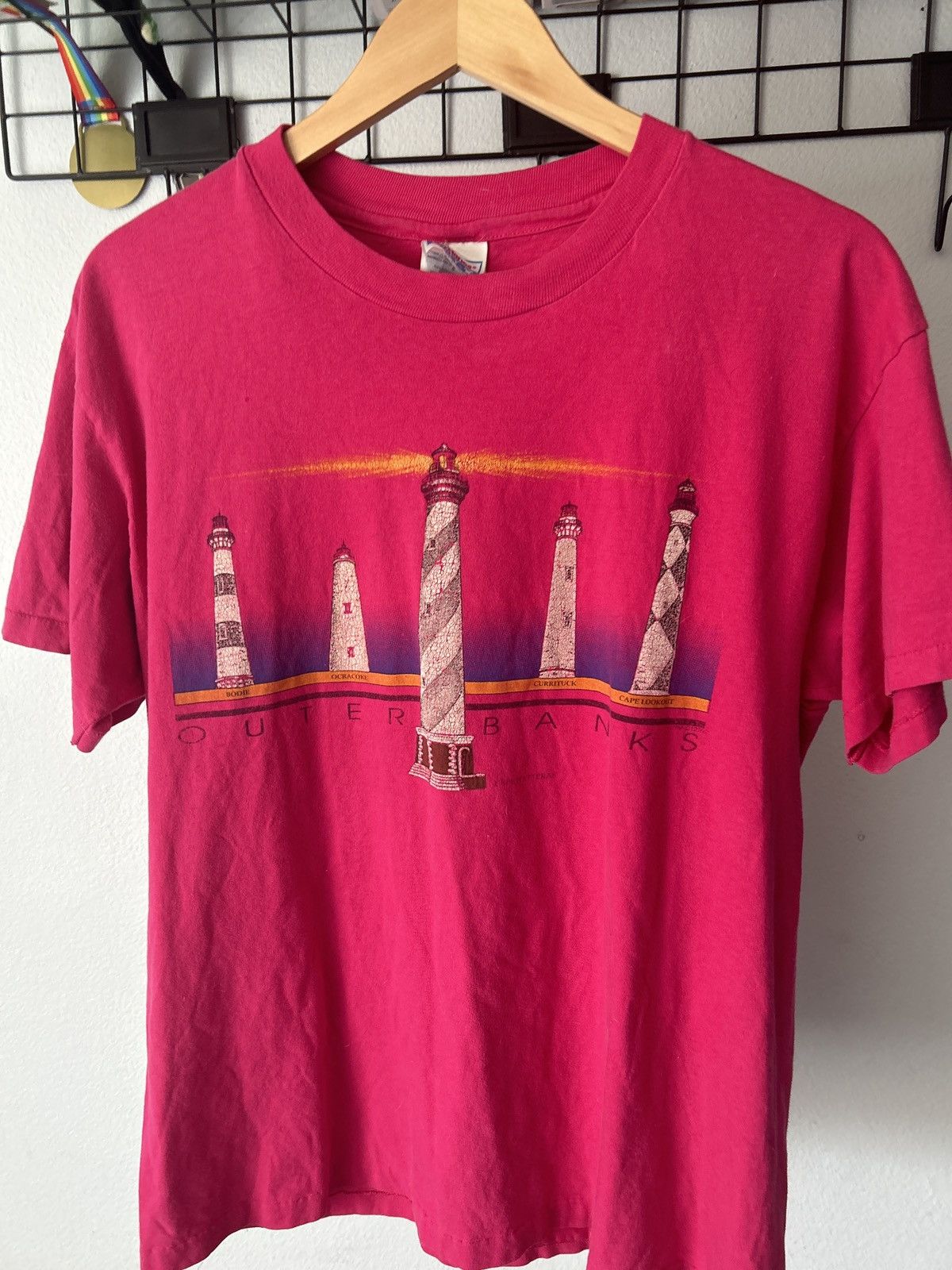 Vintage Vintage Outer Banks OBX 90’s Pink Large Hanes Beefy 1-stitch ...