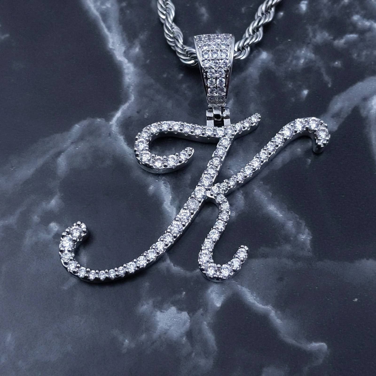 Custom Cursive Silver K. + 18" Rope Chain | Grailed