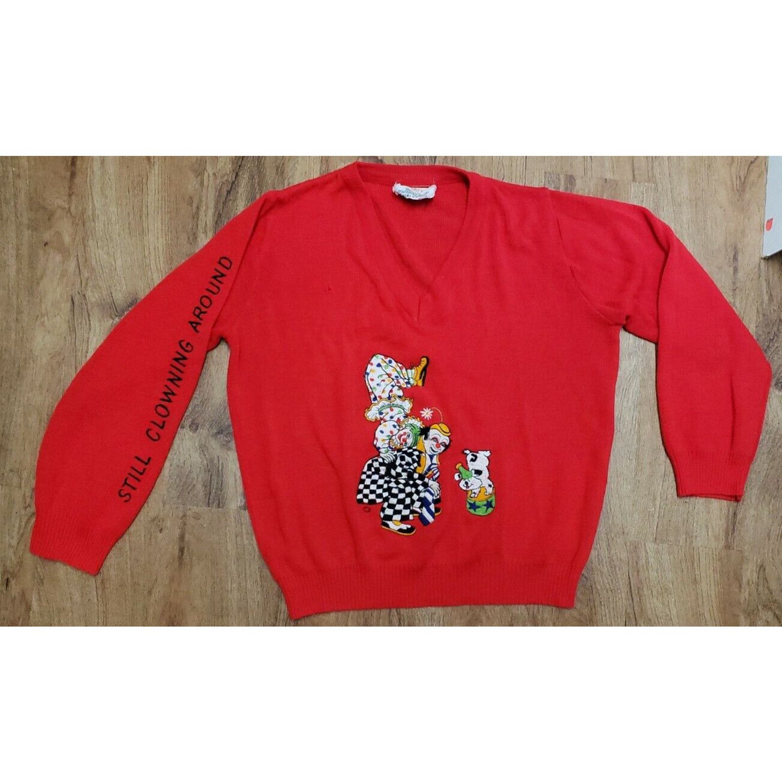 Vintage Vtg Cyn Les Shirlee Designs Still Clowning Around Sweater V ...