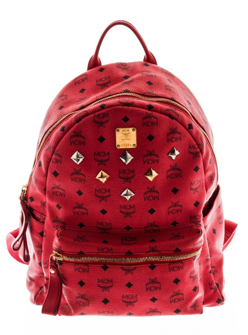 MCM MCM Red Leather Medium Visetos Stark Backpack | Grailed