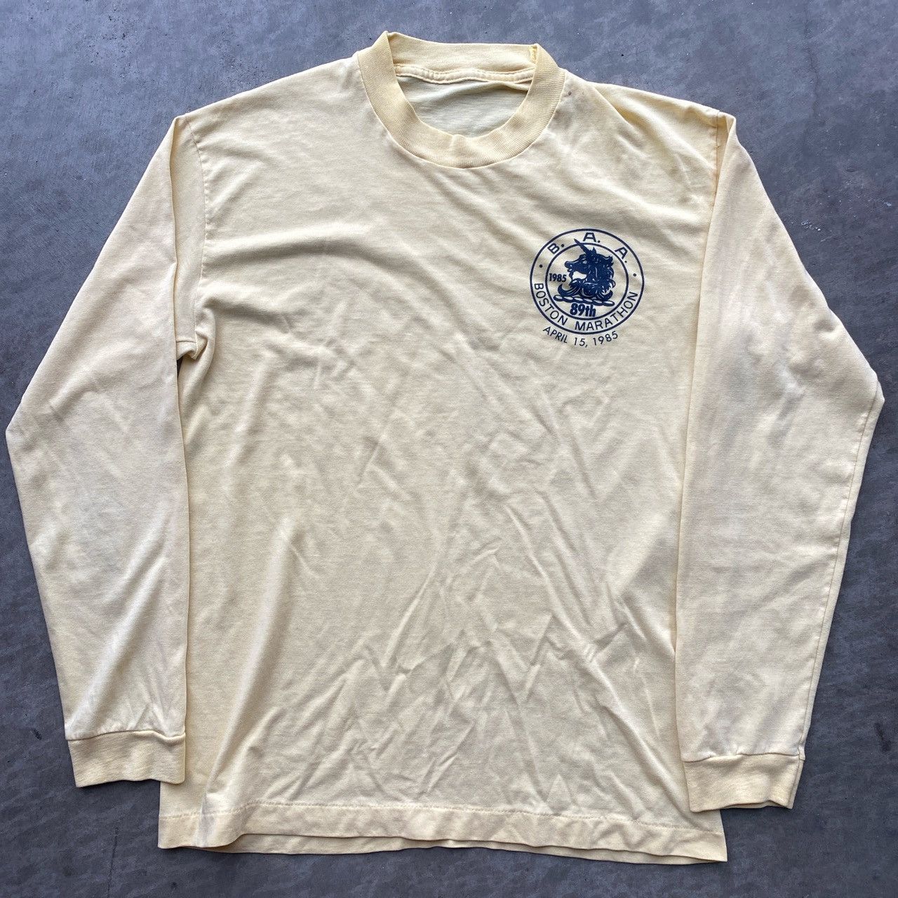 Streetwear × Vintage Vintage 1980s Faded Yellow BAA Boston Marathon LS ...