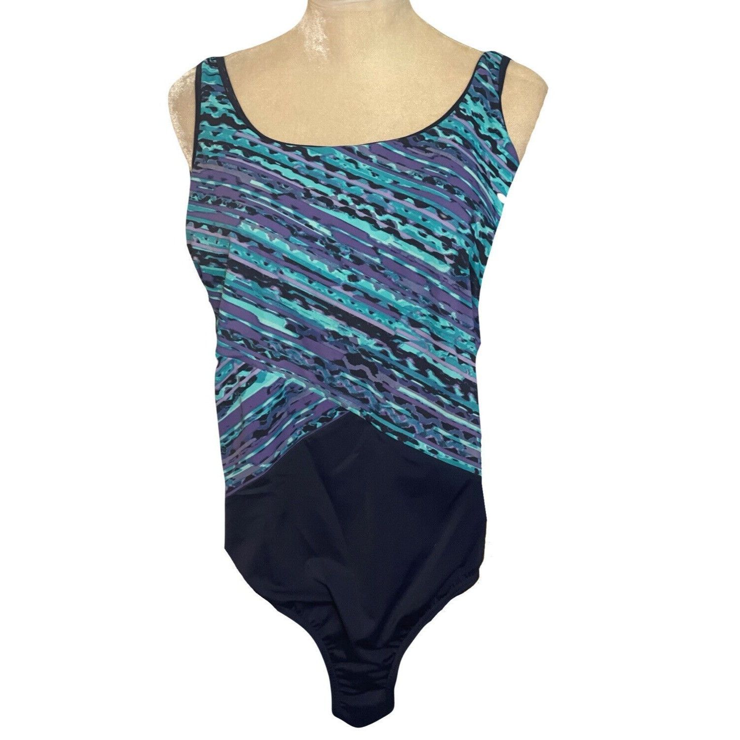 Lands End Lands End One Piece Swim Suit Size 14 L Long Tall Blue Scoop