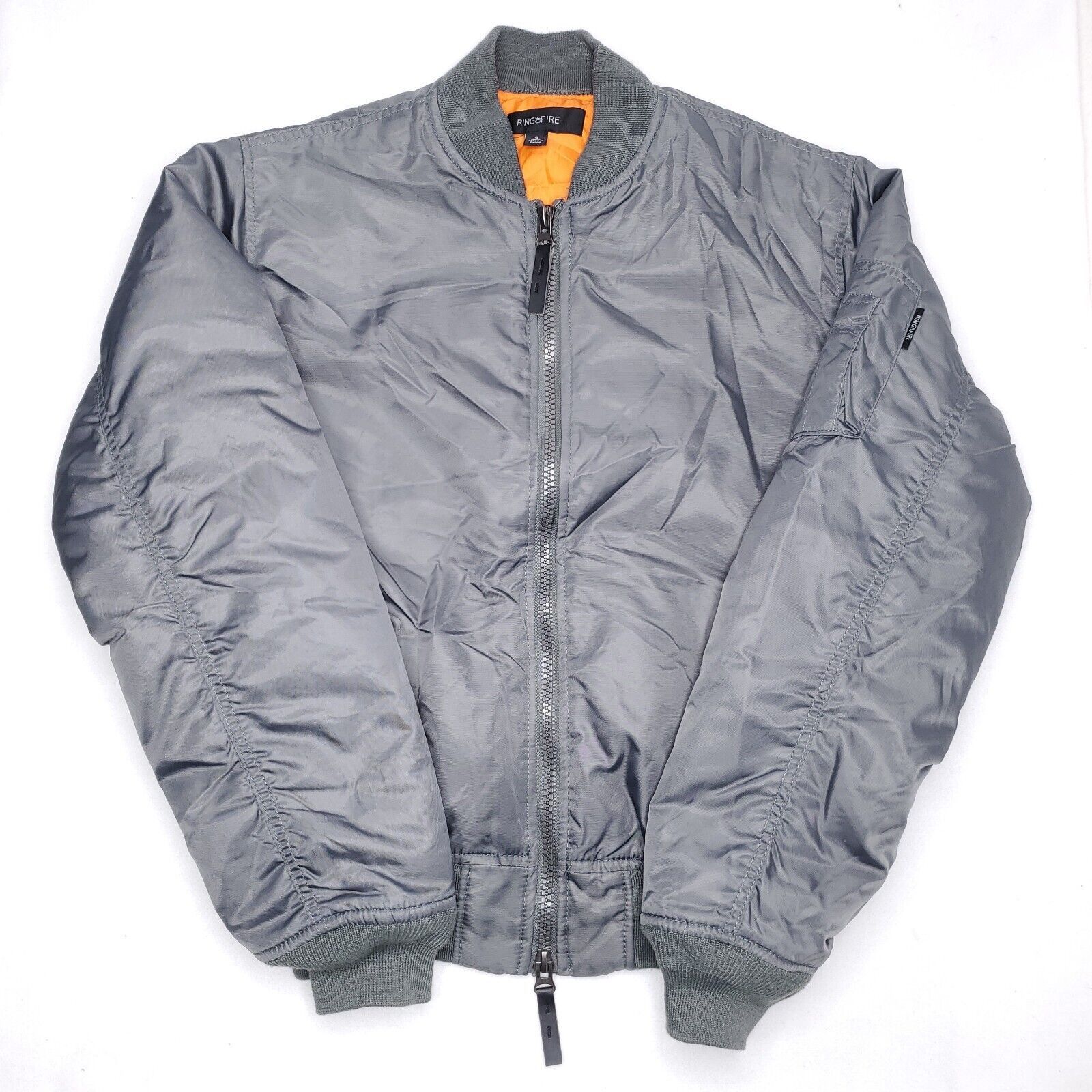 Vintage Ring Of Fire Bomber Flight Jacket Satin Gray/Green Military ...