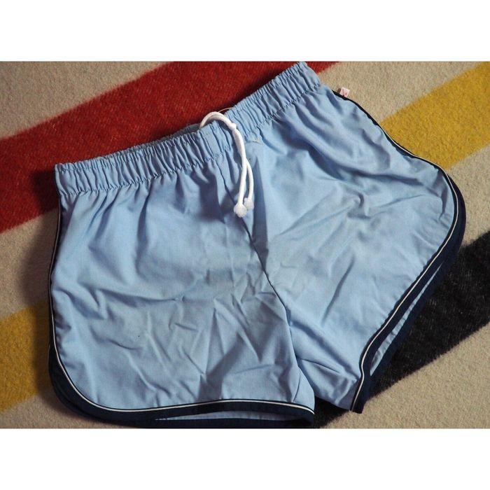 Jantzen VTG 70s 80s JANTZEN Sky Blue Short Swim Trunks 32W Shorts Logo ...