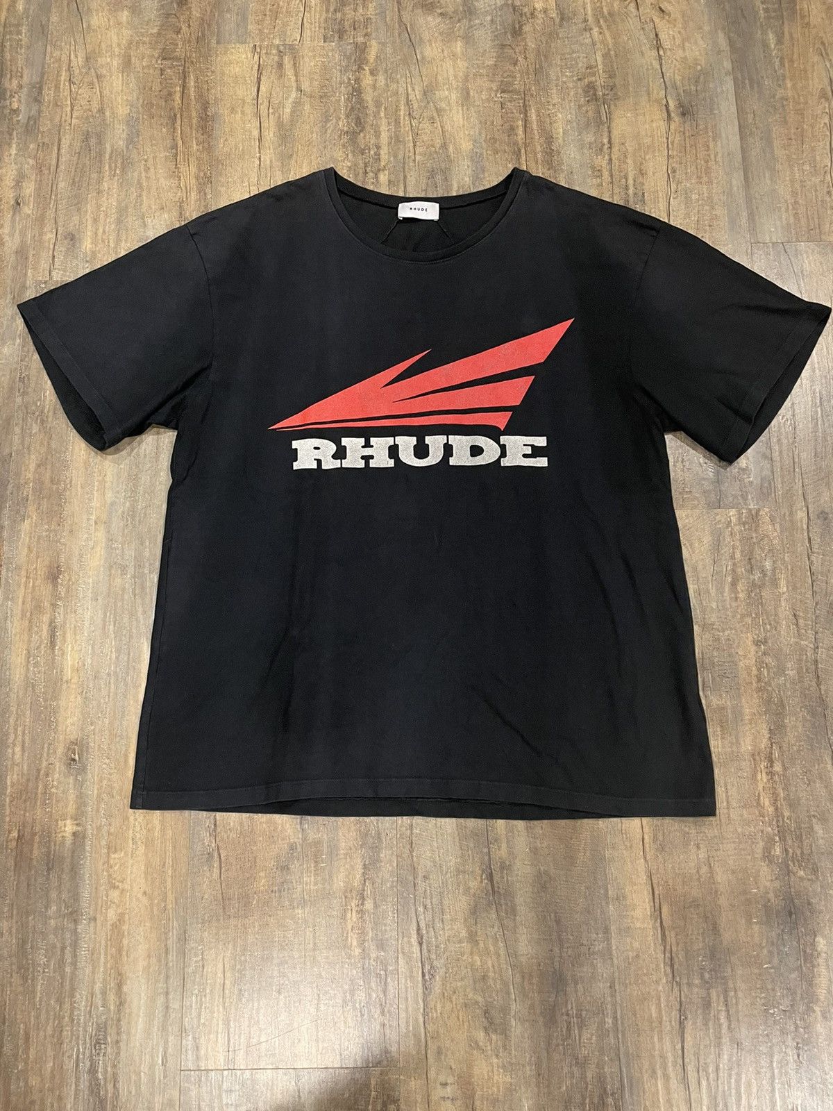Rhude RARE Rhude Rhonda Tee Red Logo Black Motorcycle | Grailed