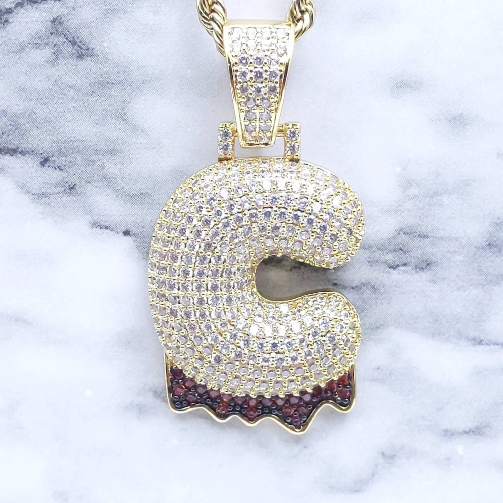 Custom 14K Gold Finish Letter C. Pendant + 20" Rope Chain | Grailed