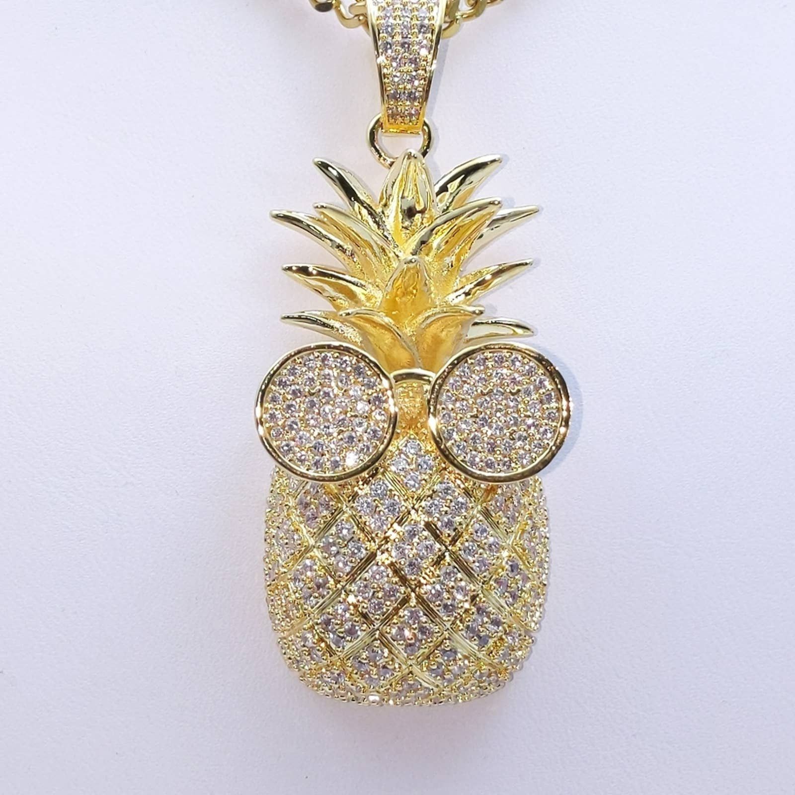 Custom Gold Pineapple Pendant & 18" Cuban Chain | Grailed