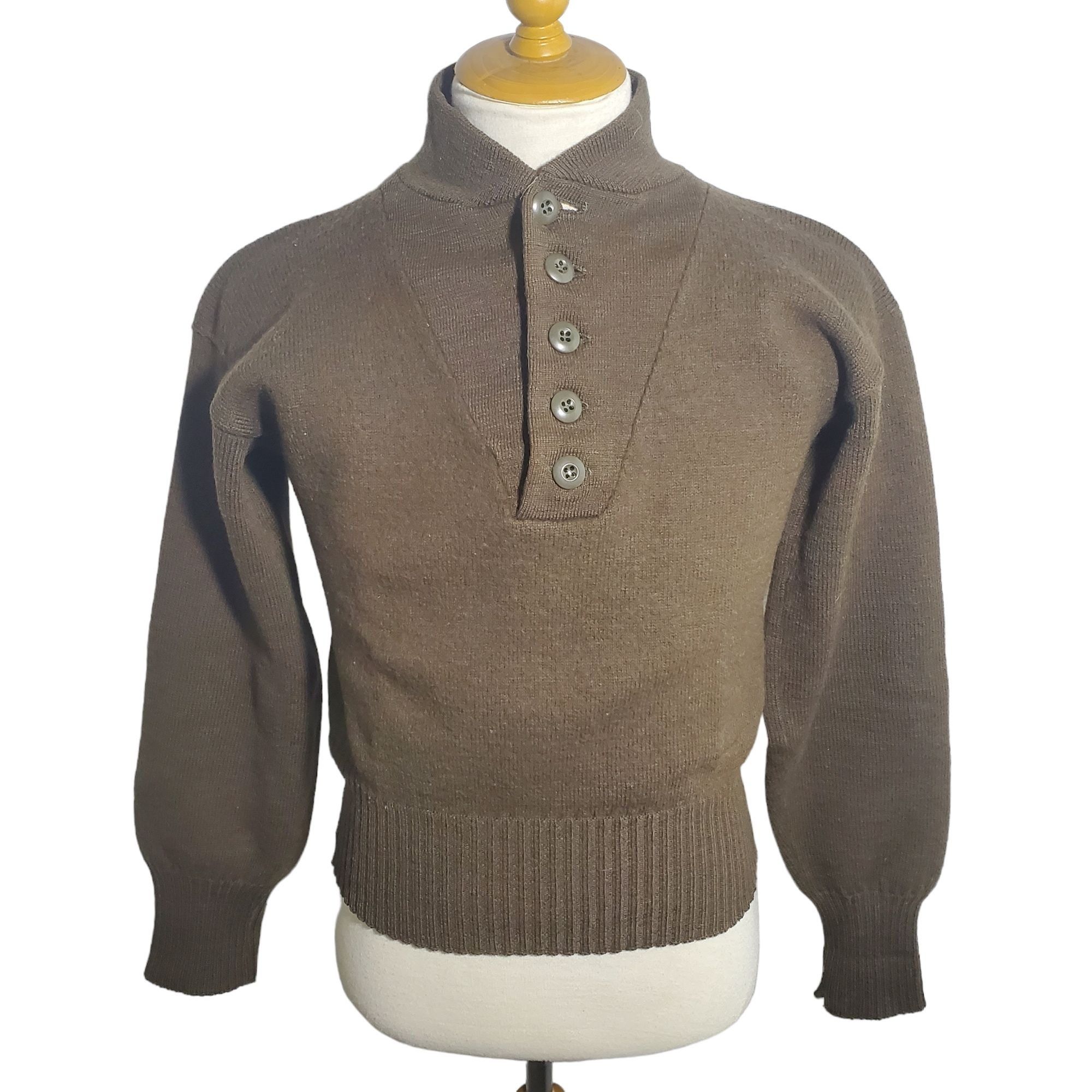 Vintage Vintage Military Issue Sweater Olive Wool 1/4 Button Stand C ...