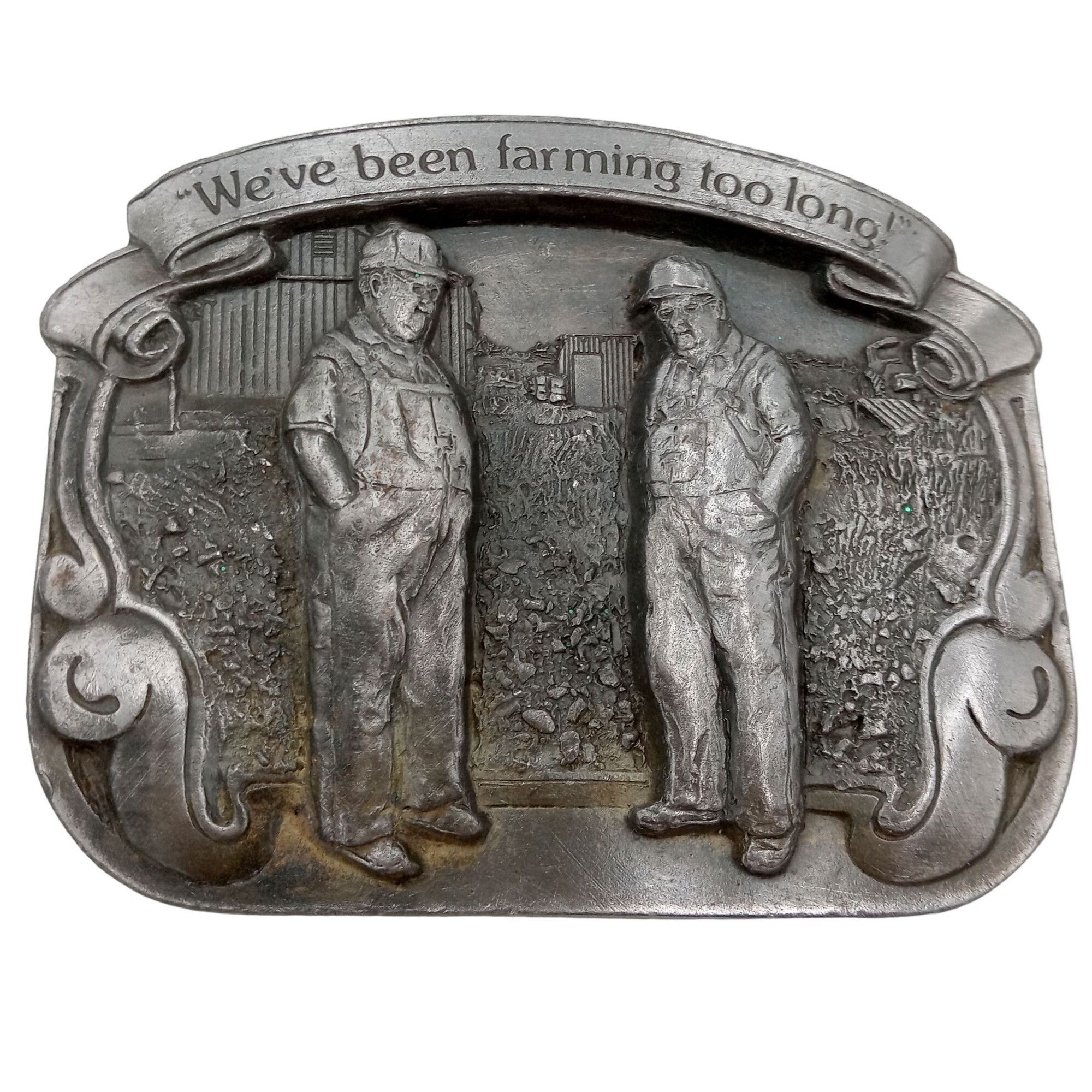 Vintage We Been Farming Too Long Belt Buckle Old Farmers Distressed ...