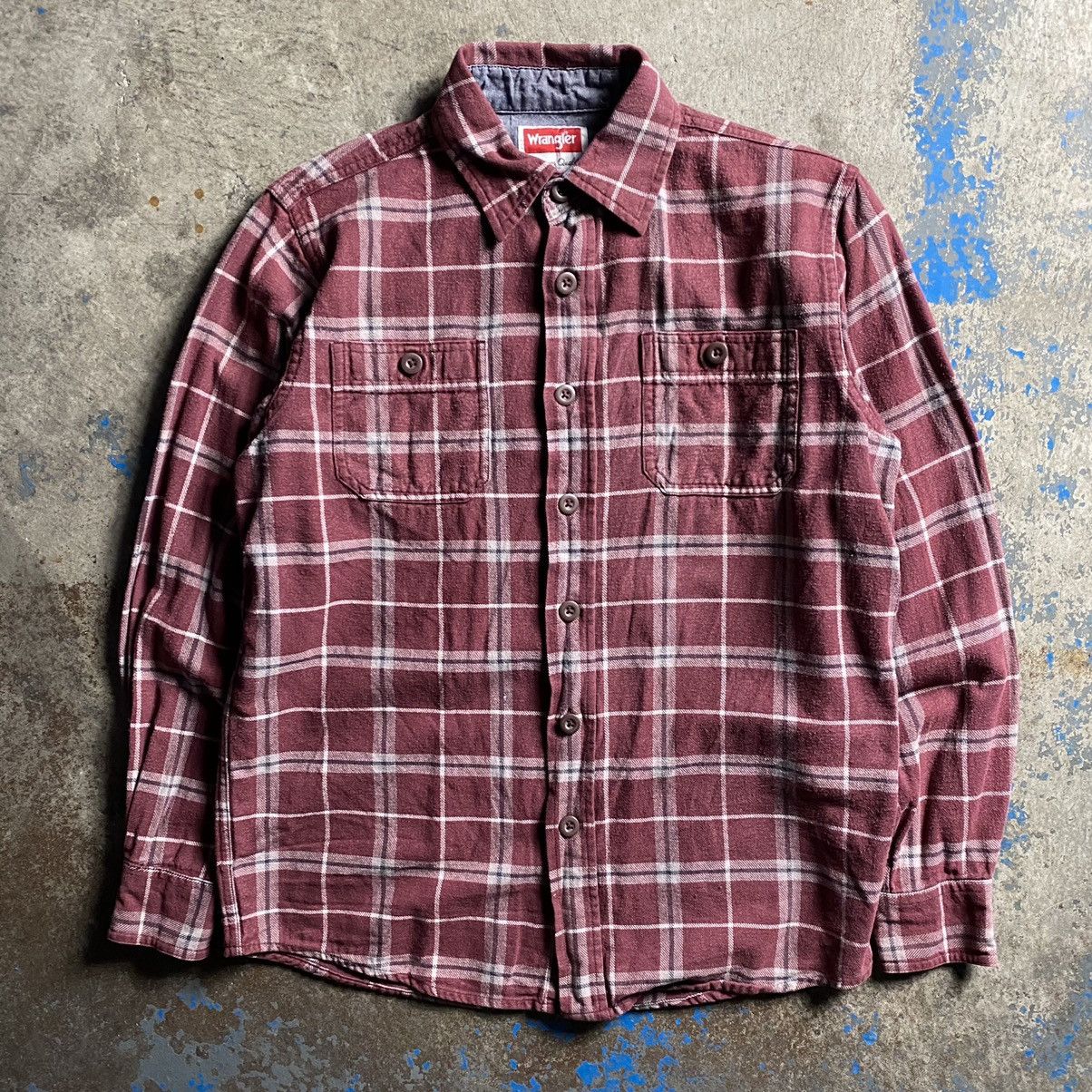 Vintage × Wrangler Vintage Burgundy Red Striped Button Up Shirt | Grailed