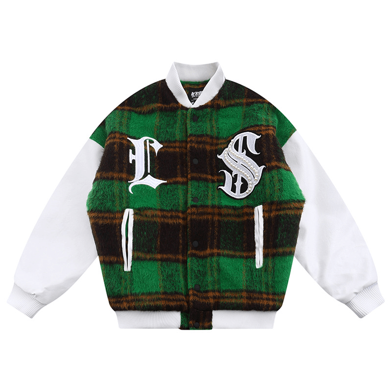 Rare Flannel Patch Pattern Graphic Green Varsity Jacket | Grailed