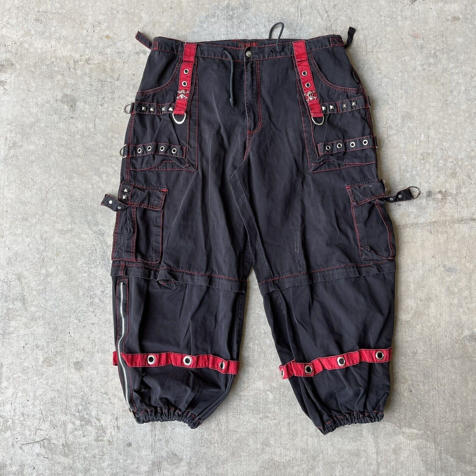Tripp Nyc × Vintage TRIPP GOTHIC RED SKULL PANTS Goth Chains Zip Rave ...