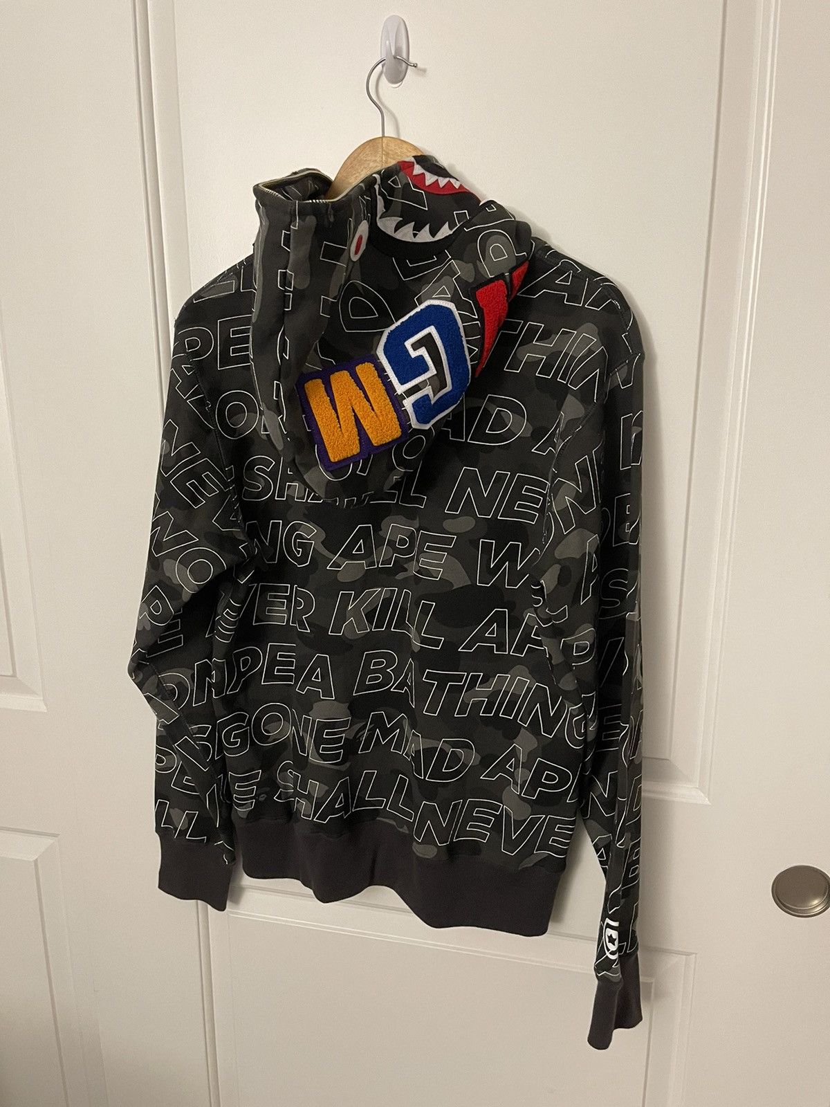 Bape BAPE text color camo Shark full zip hoodie Black camo | Grailed
