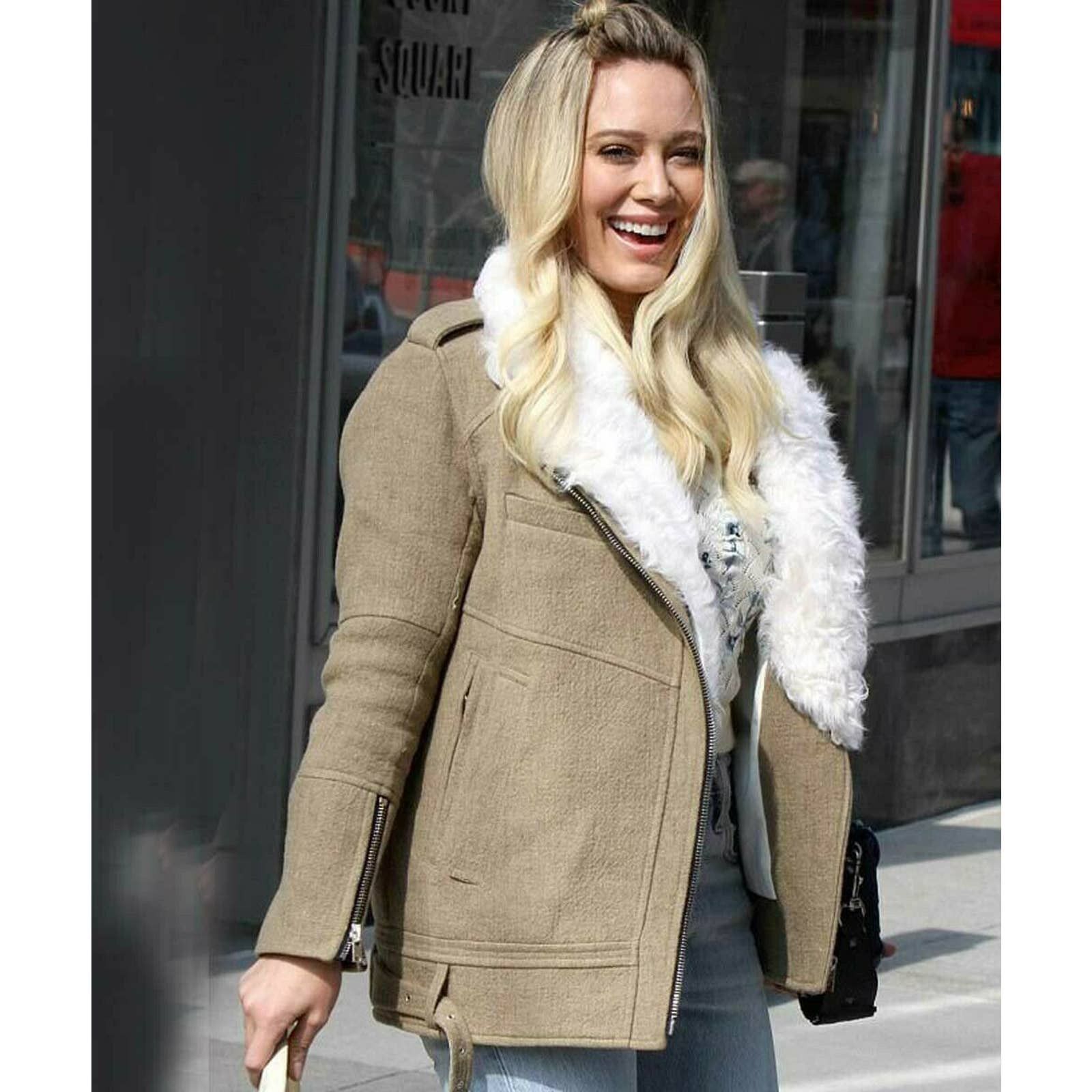 Iro IRO Cidji Beige Shearling Fur Collar Trim Jacket Coat | Grailed