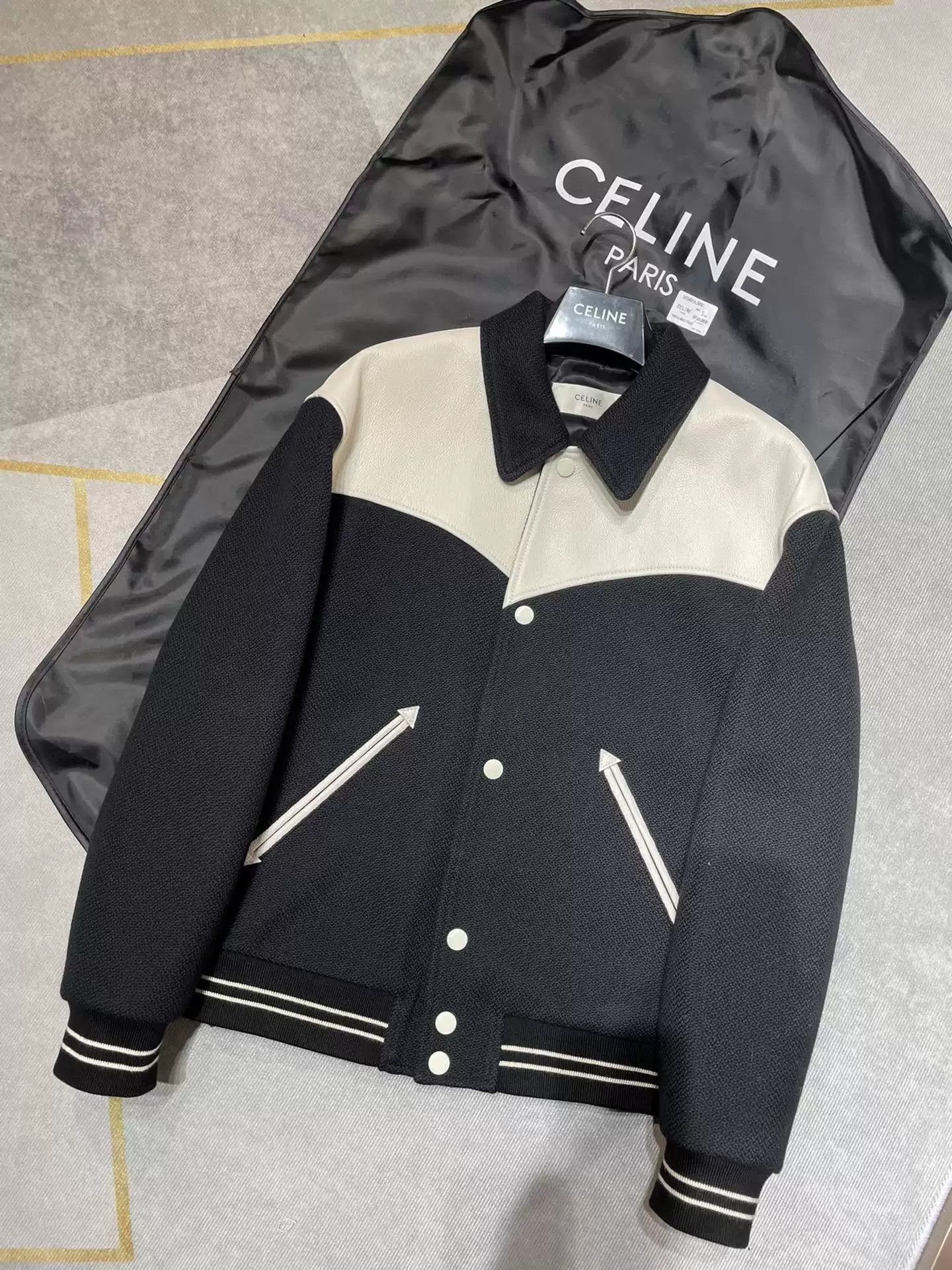 Celine Celine patchwork wool baseball jacket same style of Lisa | Grailed