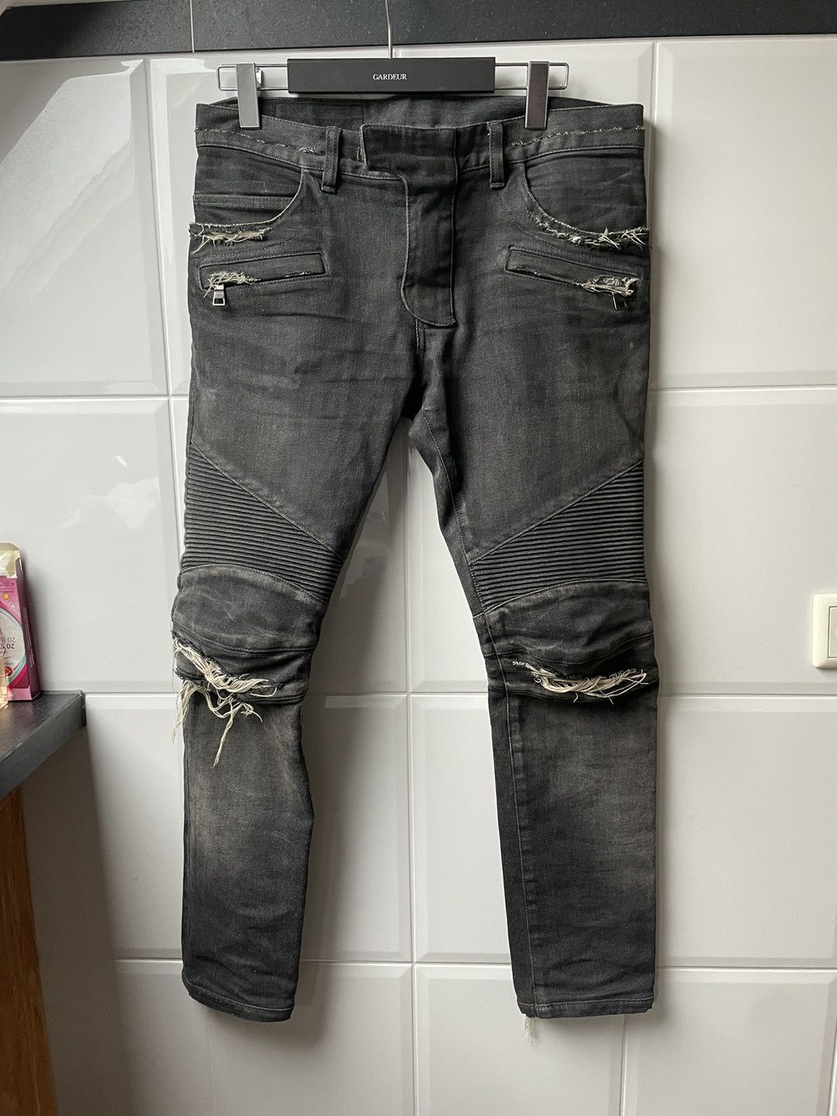 Balmain Balmain destroyed biker jeans | Grailed