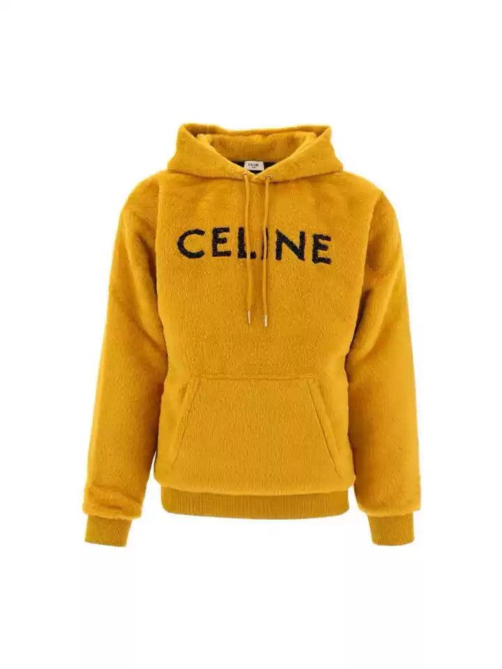 Celine Celine 2023 spring logo yellow plush hoodie | Grailed