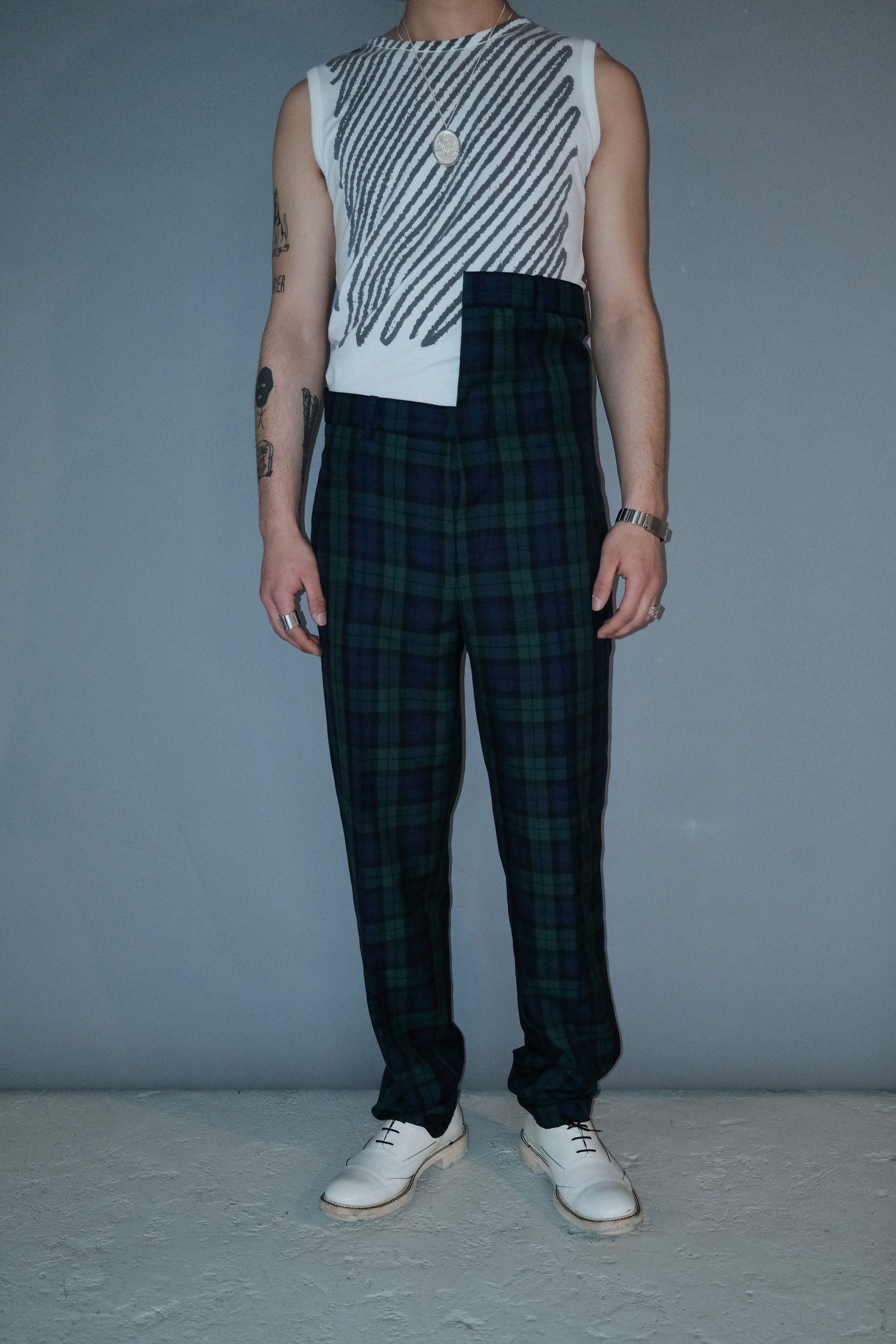 Y/Project Y/Project FW2018 Asymmetric Plaid Twill Straight Leg Pants ...