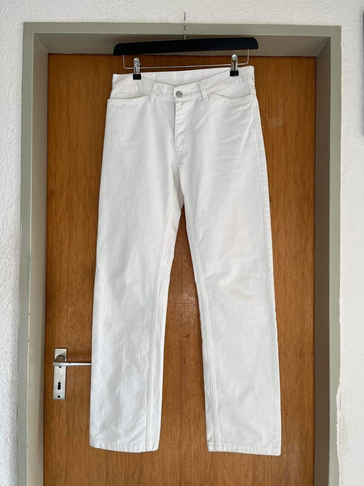 Helmut Lang 2001 classic raw white denim 4 pocket design | Grailed