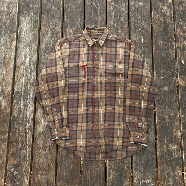 Vintage Vintage sun fade thrashed sashiko flannel work shirt | Grailed