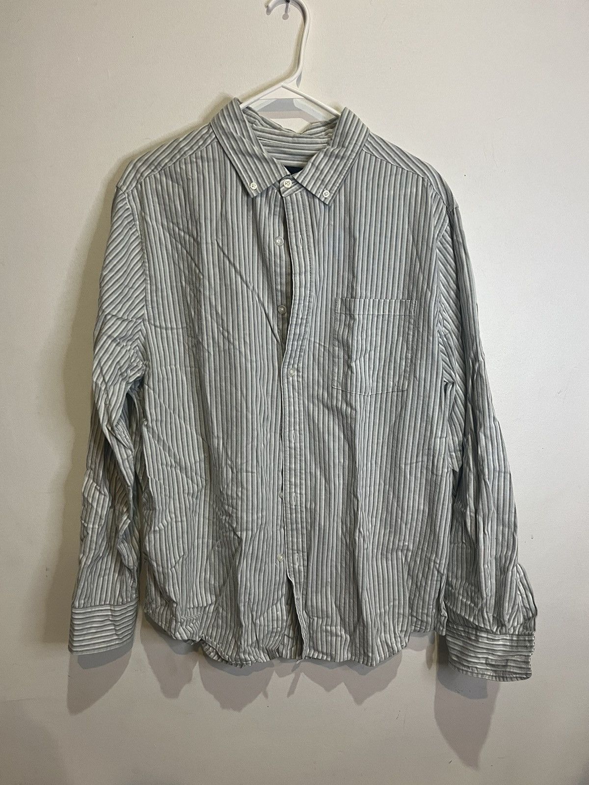 Basic Editions Basic editions mint/grey/white cotton button up stripe ...
