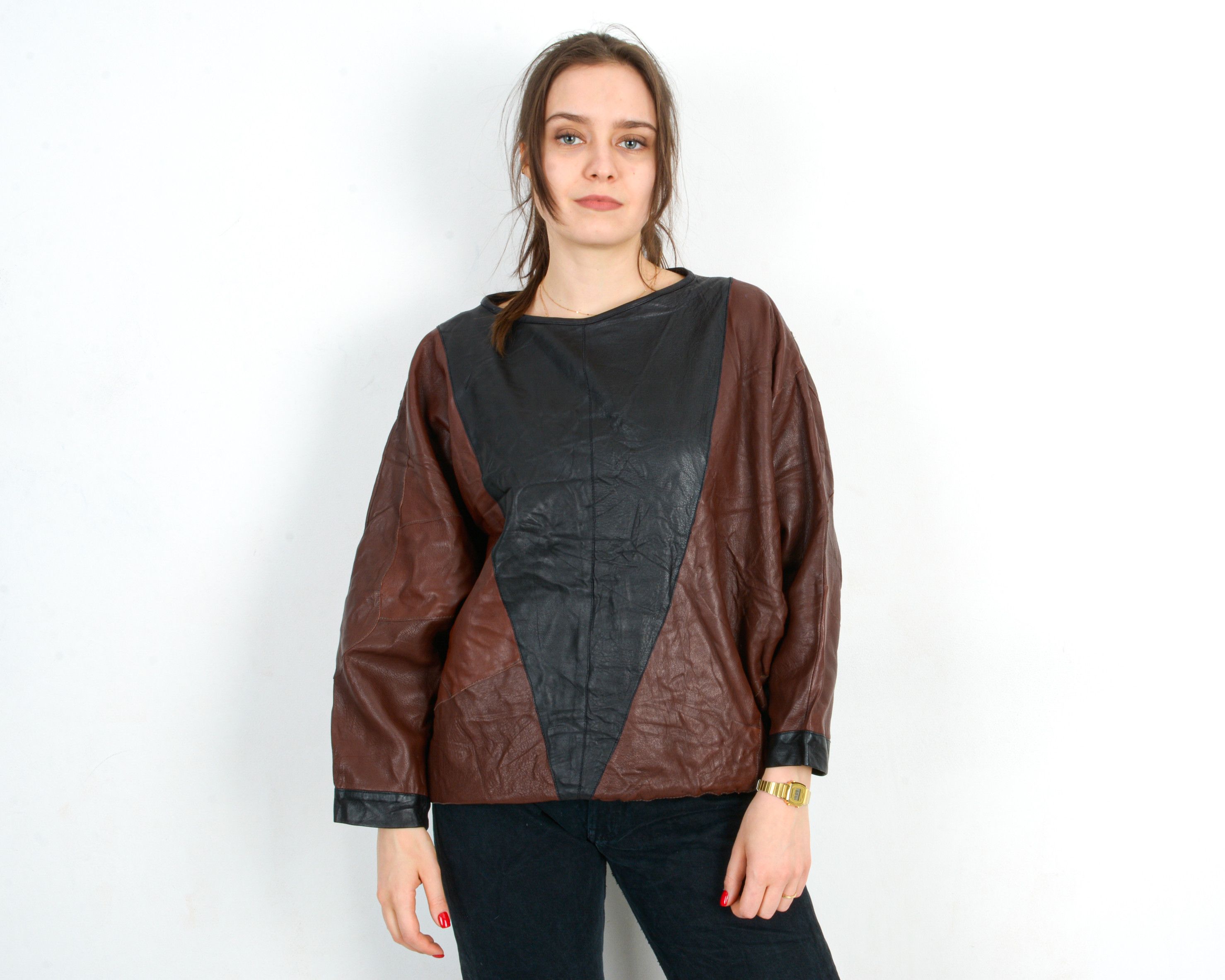 Other × Vintage Leather Pullover Jumper Sweater Sweatshirt Jacket ...