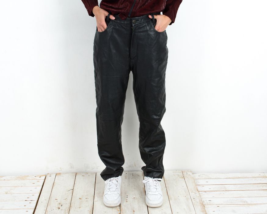 Vintage Genuine Leather W33 L29 Straight Pants High Waisted Trousers ...