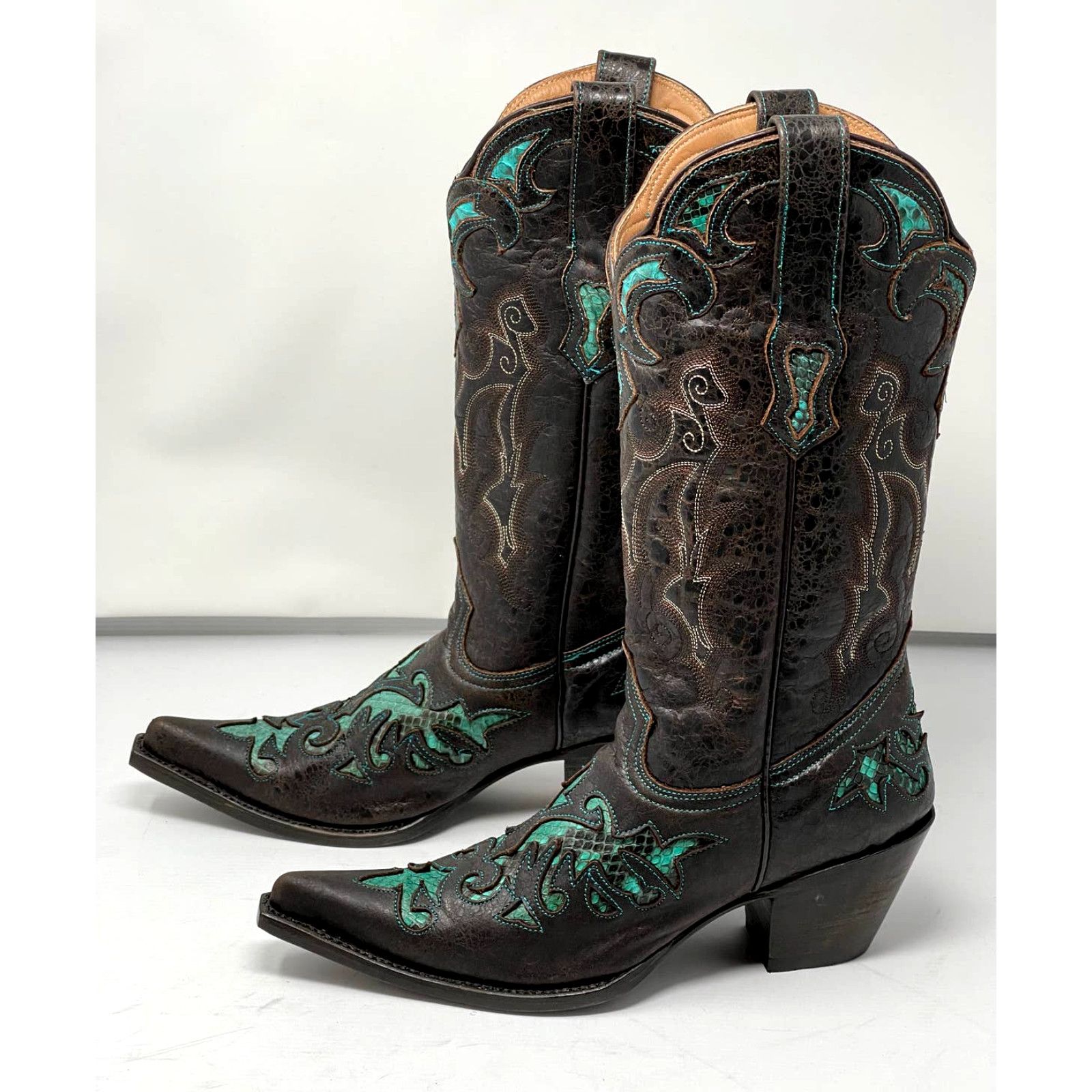 Stetson Stetson Womens Cowboy Exotic Leather Python Boots Turquoise ...