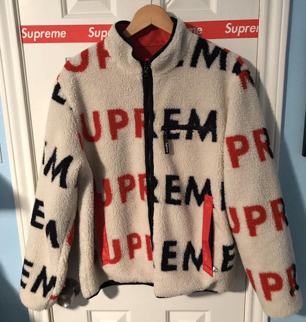 Supreme Reversible Logo Fleece Jacket Natural Red | Grailed