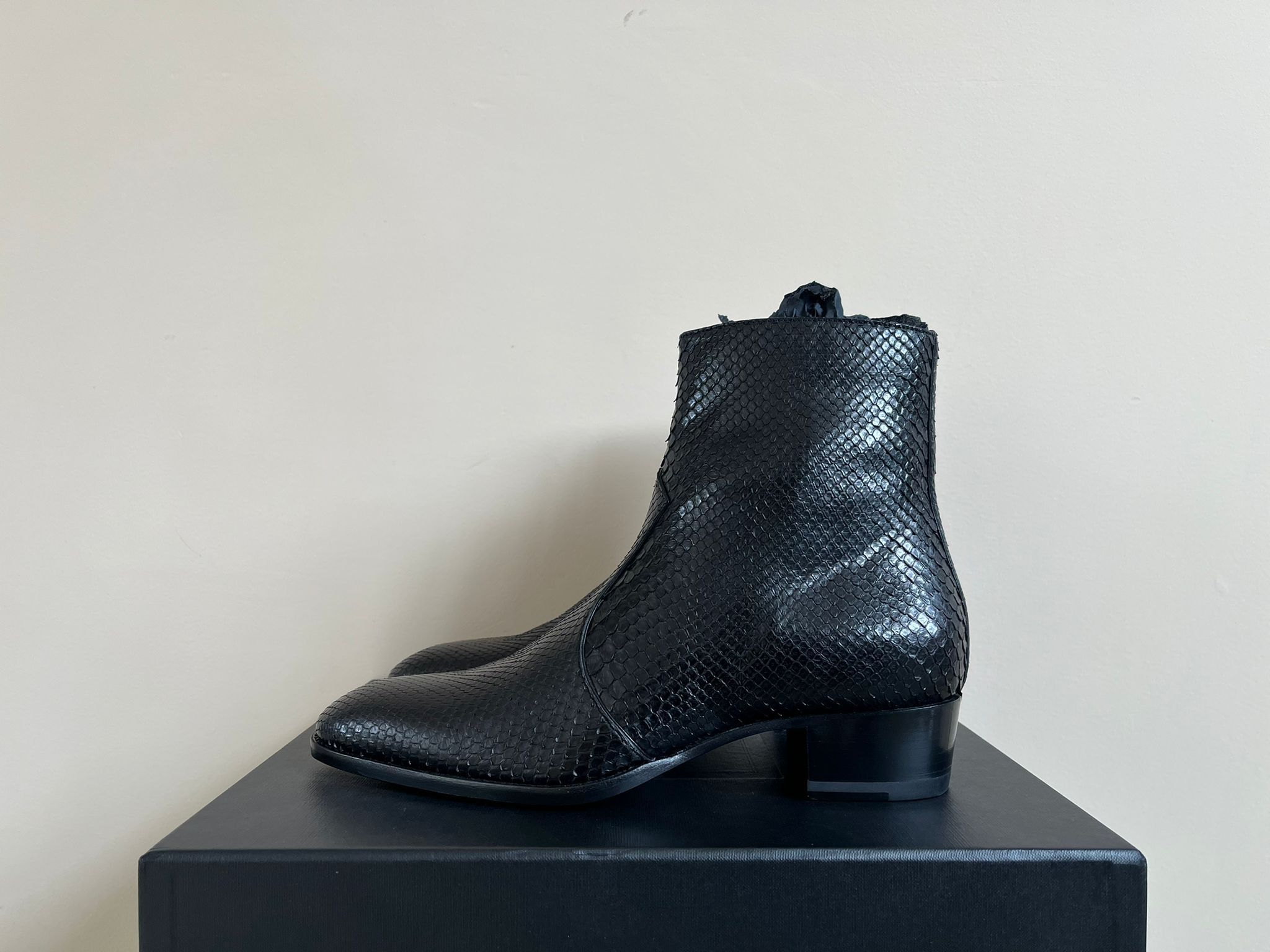 Saint Laurent Paris Wyatt 30 Zip Booties in Black Python | Grailed