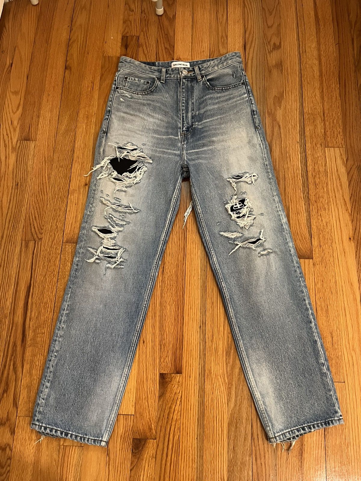 Balenciaga Balenciaga Distressed Layered Logo Ripped Jeans | Grailed
