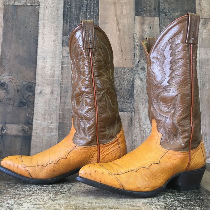Tony Lama Tony Lama Vtg Pointed Toe Ostrich Wingtip Cowboy Boots Mens ...