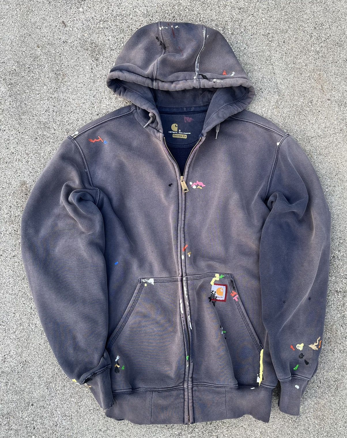 Vintage Custom Carhartt Hoodie Sun Fade Distressed Zip Up Rain Defen ...