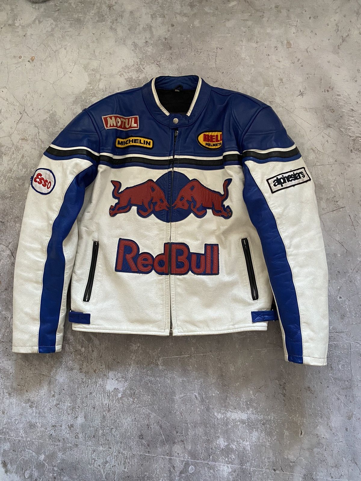 Leather Jacket × Racing × Red Bull VTG Red Bull Leather Racing Jacket ...