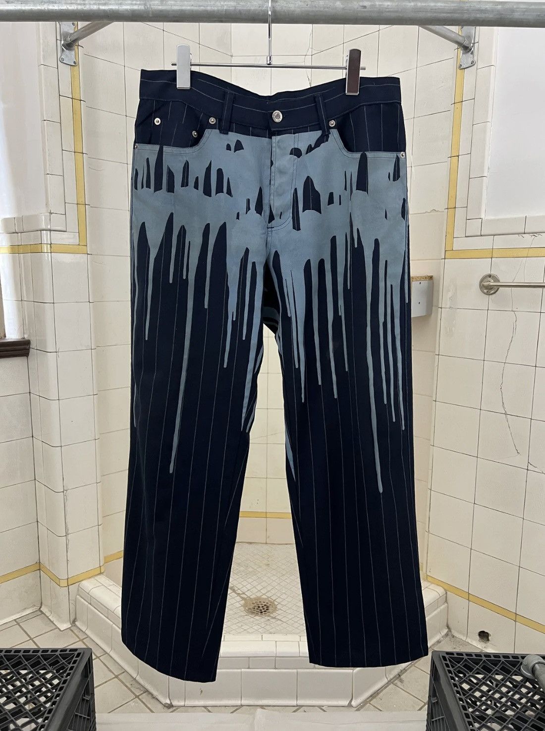 Dexter Wong 1990s Dexter Wong Paint Drip Pinstripe Trousers | Grailed