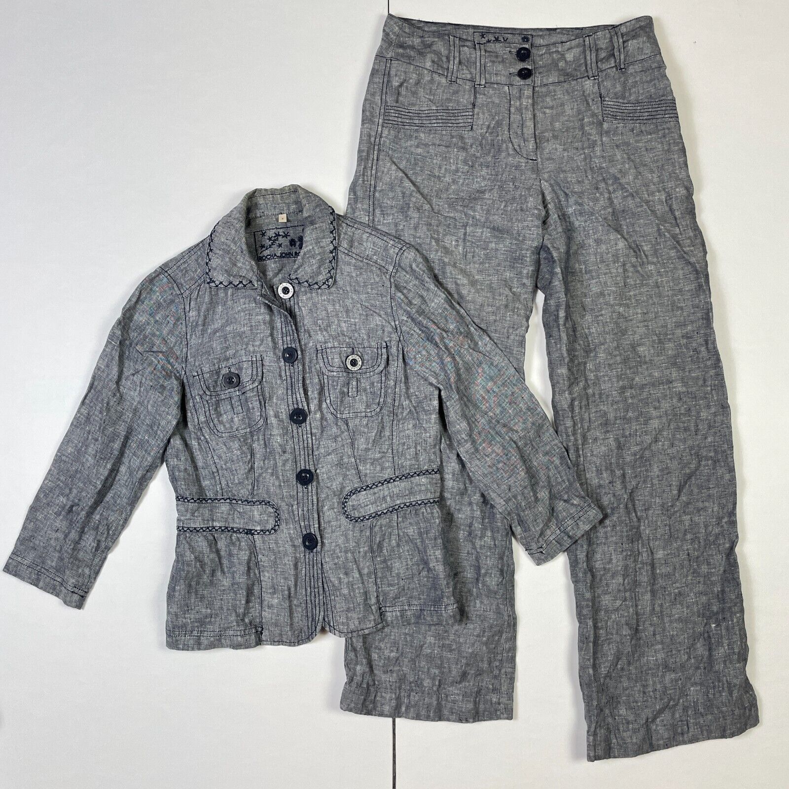 Vintage Rocha John Rocha Womens Suit Set 8 Blue Smart Button Up 100% ...