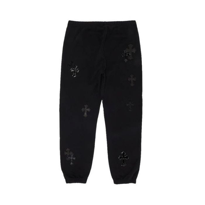 Chrome Hearts Chrome hearts black leather and pony cross patch sweatpants | Grailed