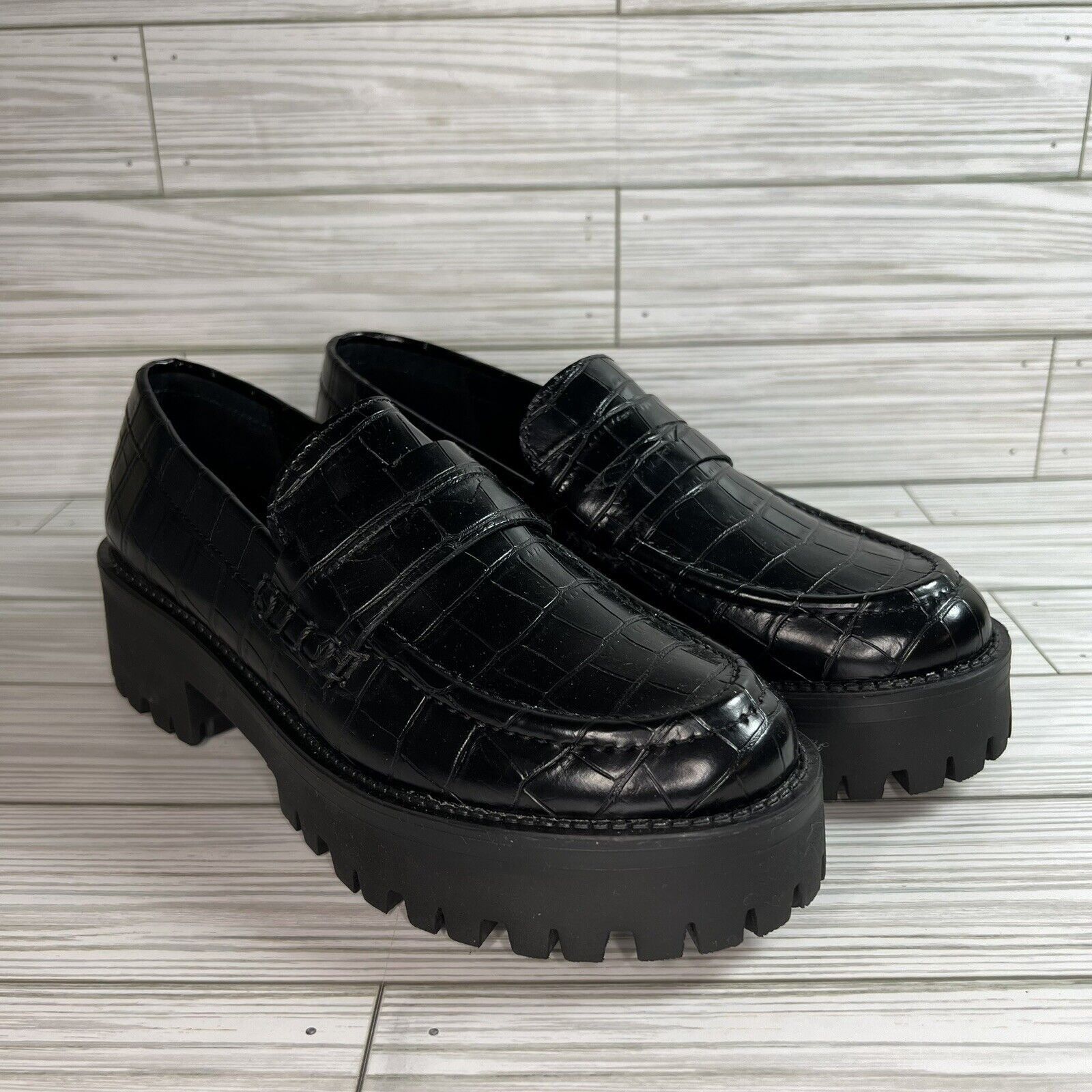 Steve Madden STEVE MADDEN Womens 6 M Black Croc 1" Platform Crew Slip ...